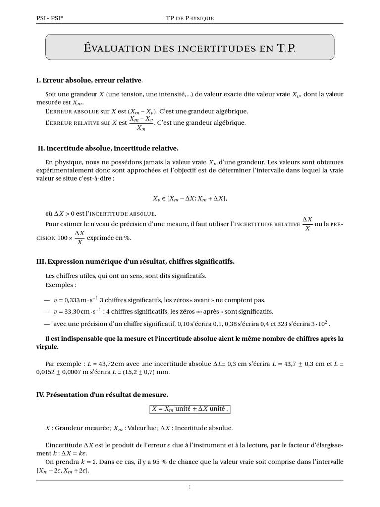 TP 1 Incertitudes | PDF