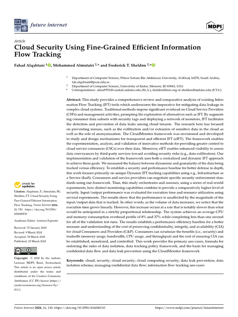 Cloud Security Using FineGrained Efficient Information Flow Tracking - 2024 - Multidisciplinary ...