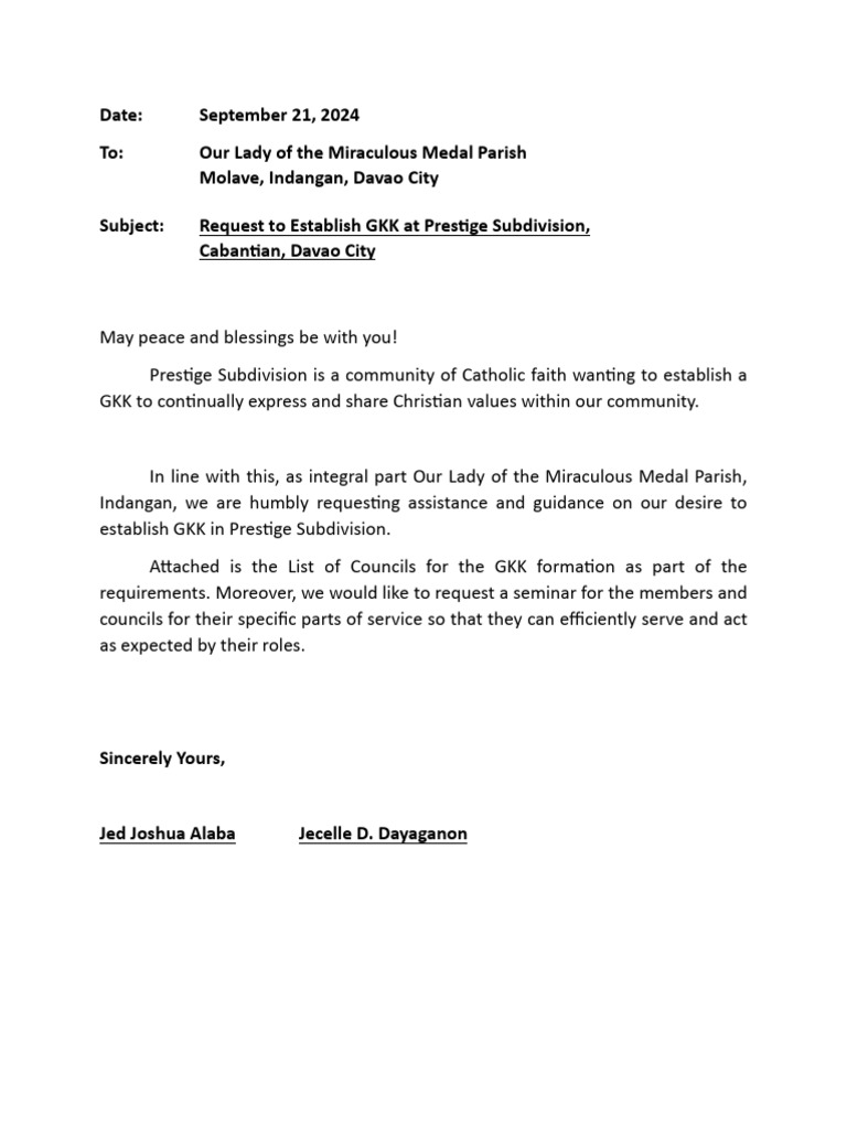 Request Letter To Establish GKK | PDF