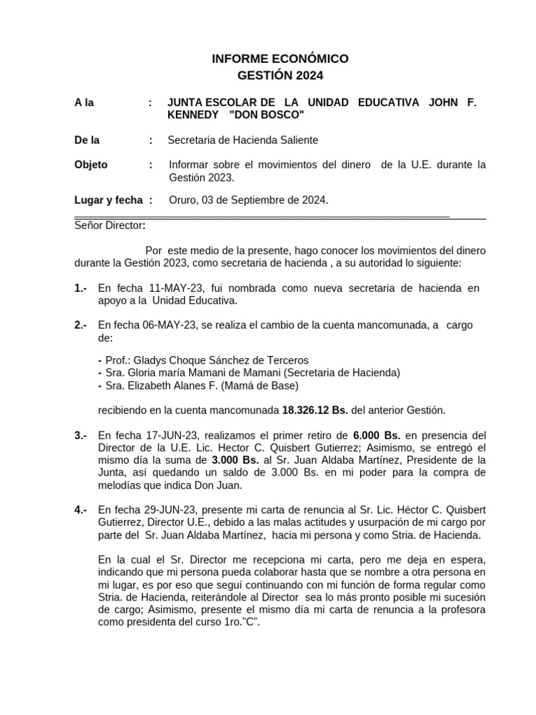 Informe Economico Gestion 2024 | PDF