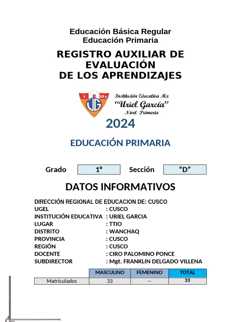 Registro Auxiliar 2024 1ro. D | PDF