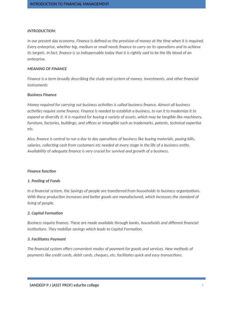 Financial Management (Unit 1) | PDF