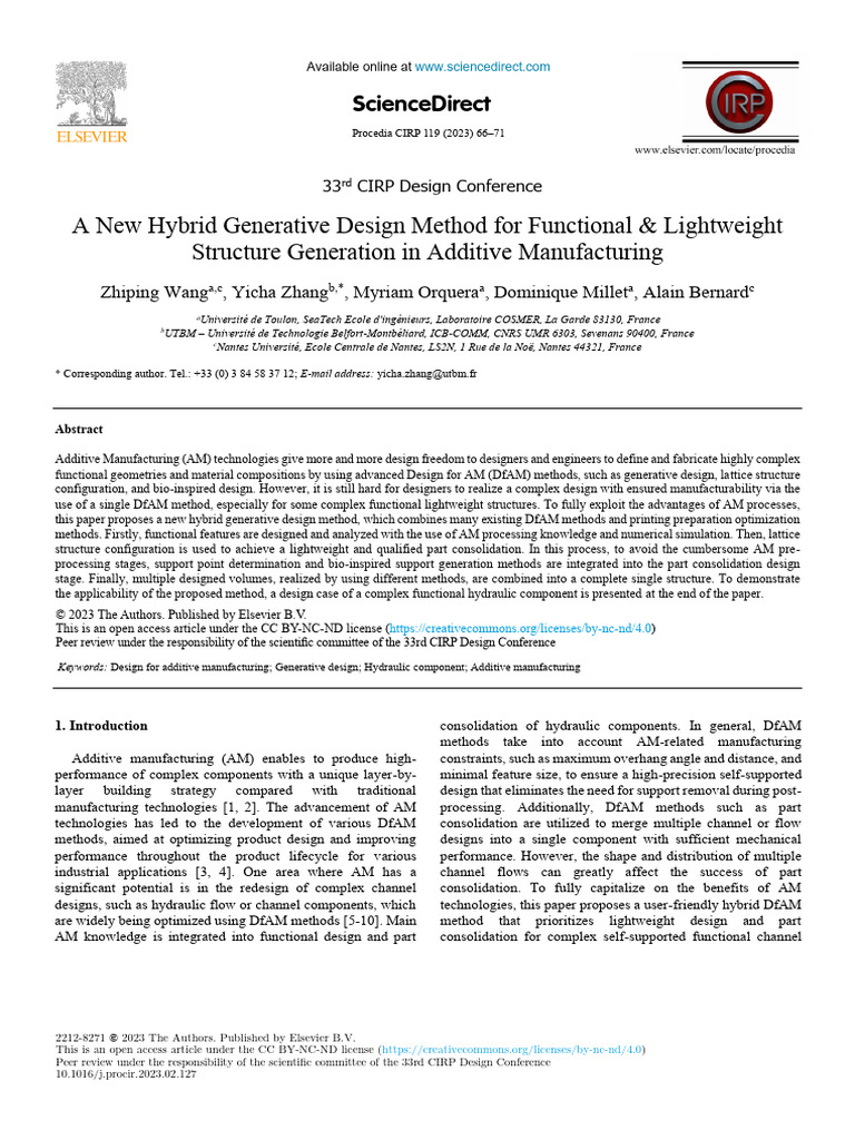A New Hybrid Generative Design Method For Functional & Lightweight Structure Generation in ...