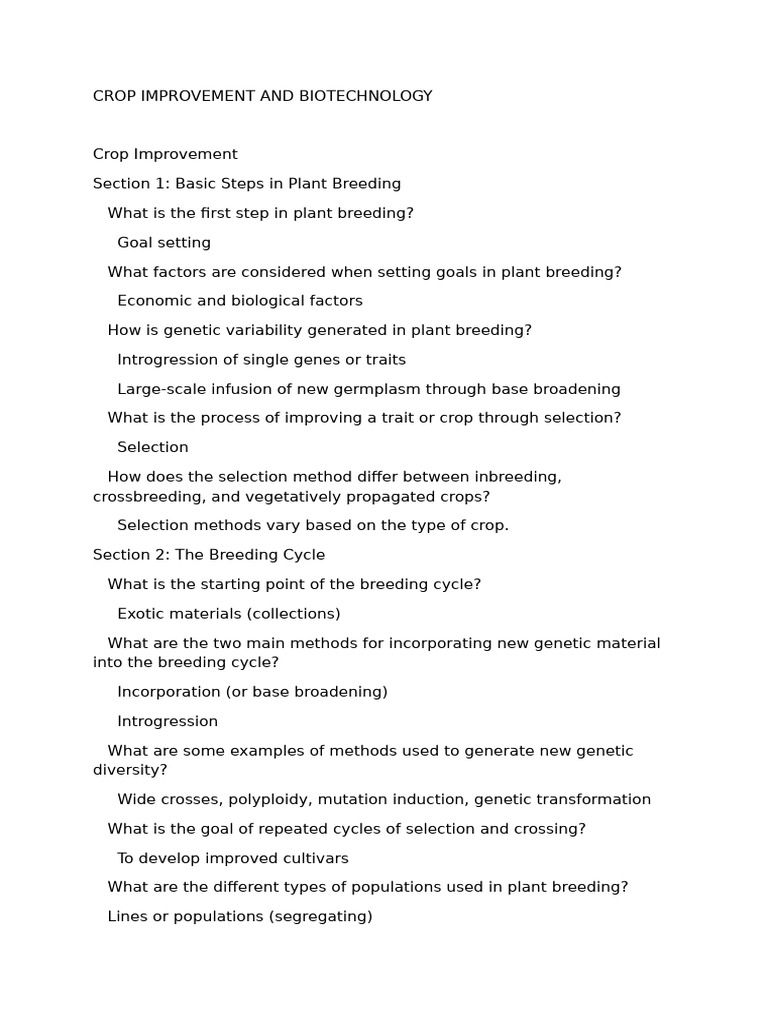 Crop Improvement and Biotech | PDF