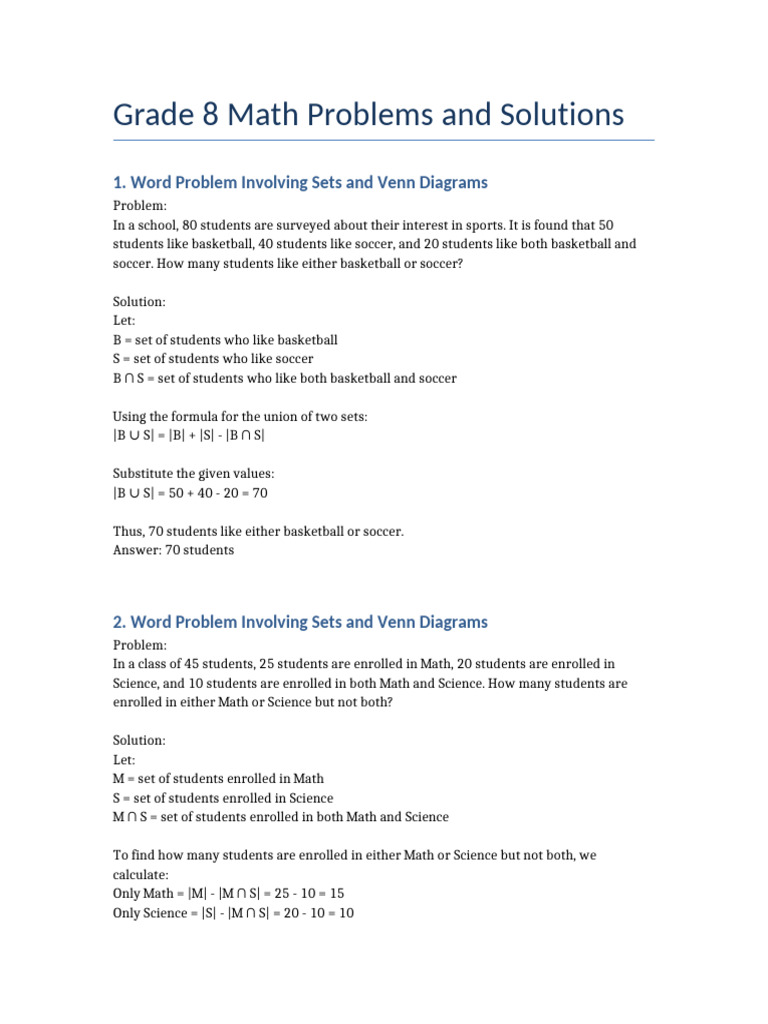 Grade 8 Math Problems and Solutions | PDF