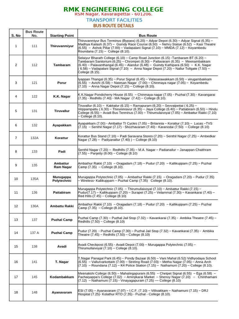 Bus Routes 2024 - 25 | PDF