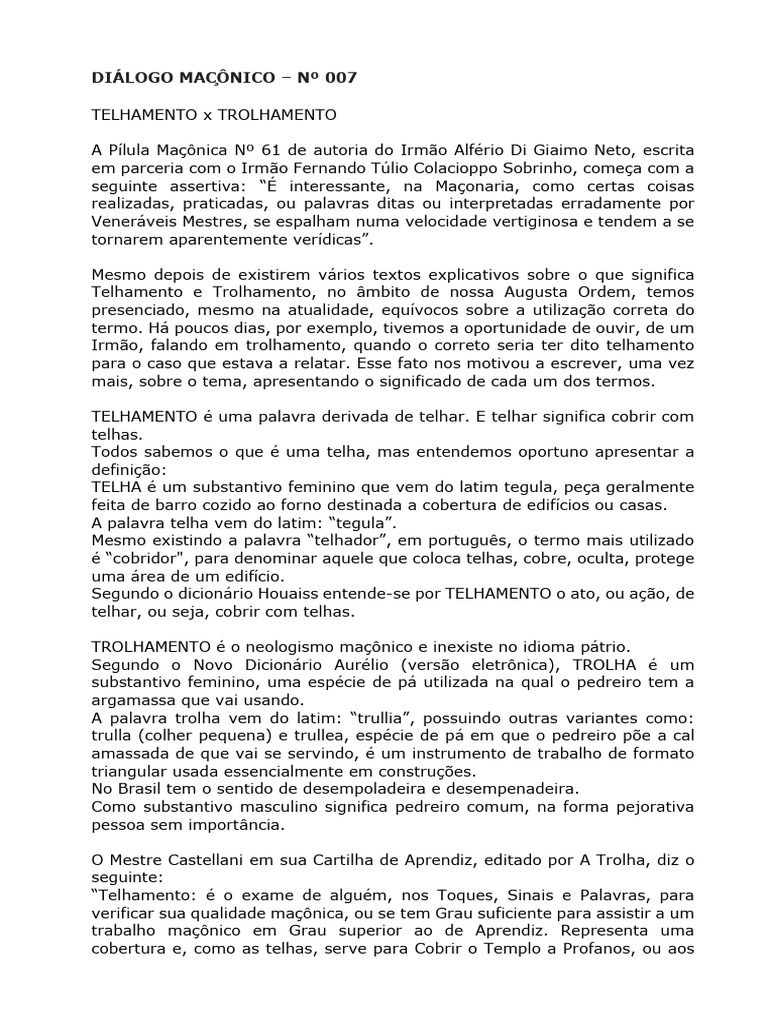 DI LOGO MA NICO N 007 Telhamento X Trolhamento | PDF