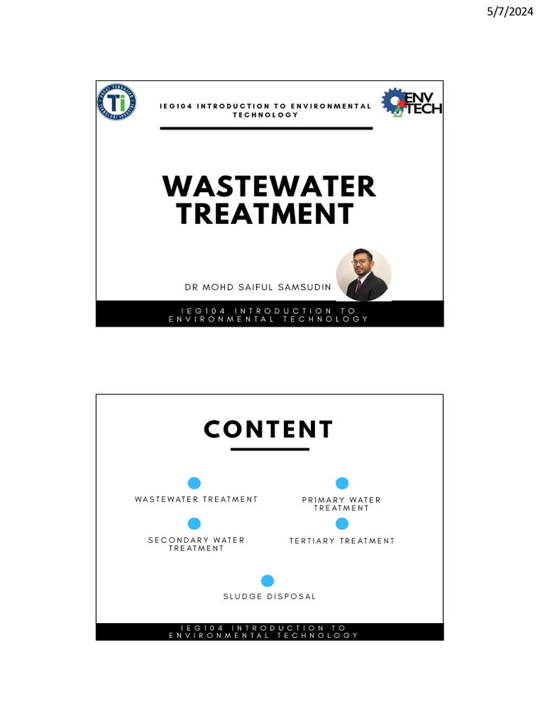 Lecture Notes Ieg104 Wastewater Treatment Pdf