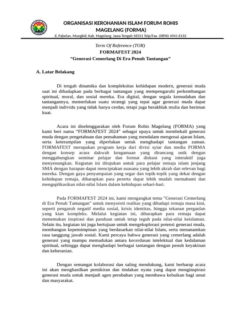 Revisi TOR Ust Daud | PDF