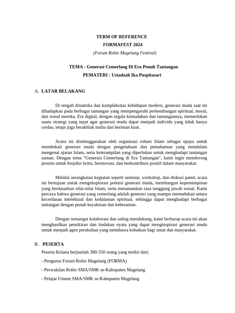 Term of Reference (Tor) Usth Ika | PDF