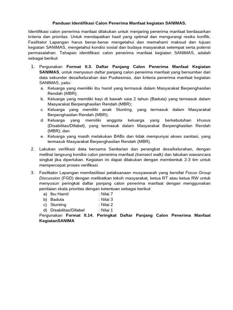Format 2.2. Panduan Identifikasi Calon Penerima Manfaat Kegiatan ...