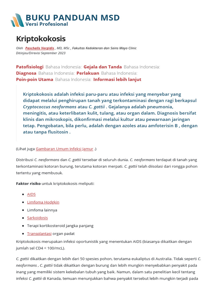 Cryptococcosis - Infectious Diseases - MSD Manual Professional Edition | PDF