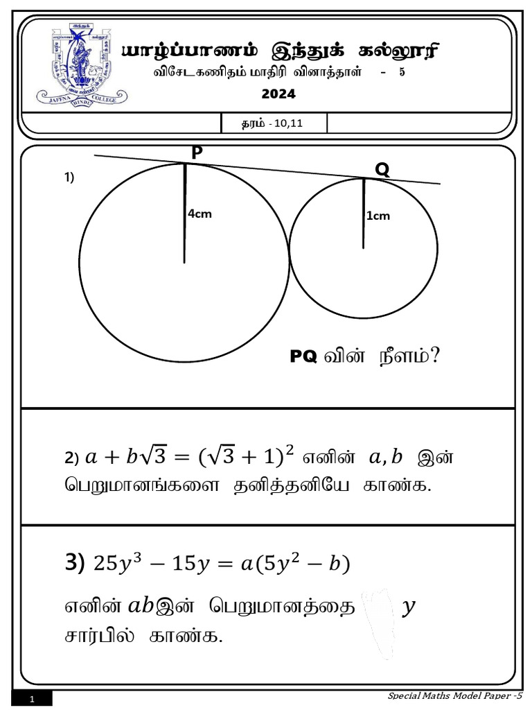 Special Maths Model Paper 5 Solutions | PDF