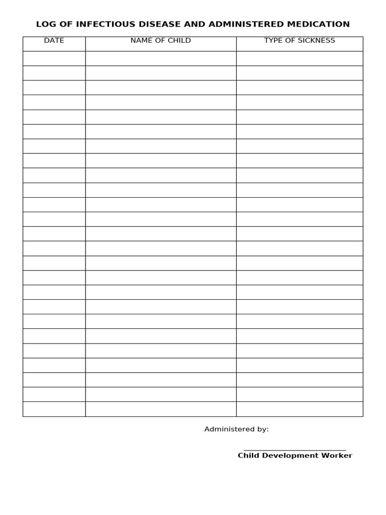Log of Infectious Disease and Administered Medication | PDF