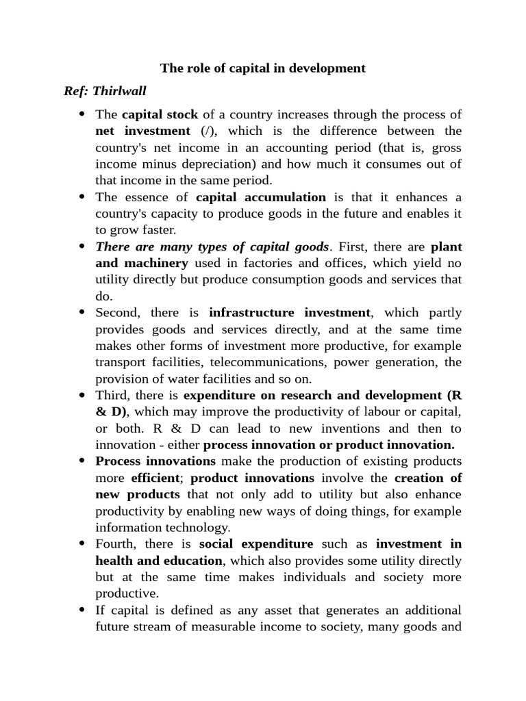 The Role of Capital in Development | PDF | Capital (Economics) | Business