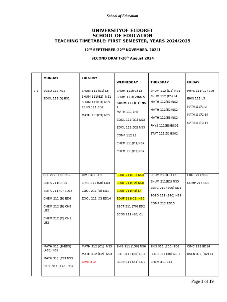 Time Table 30TH Ed. | PDF