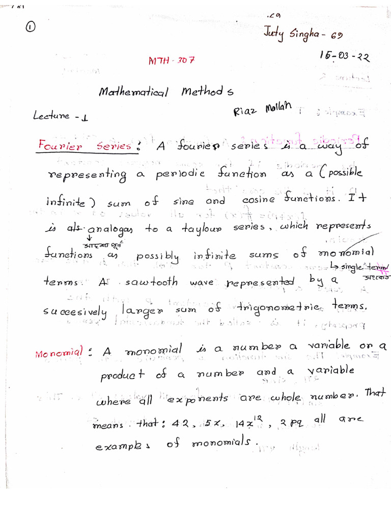 MTH-307 - Mathematical Methods (1st Incourse) | PDF