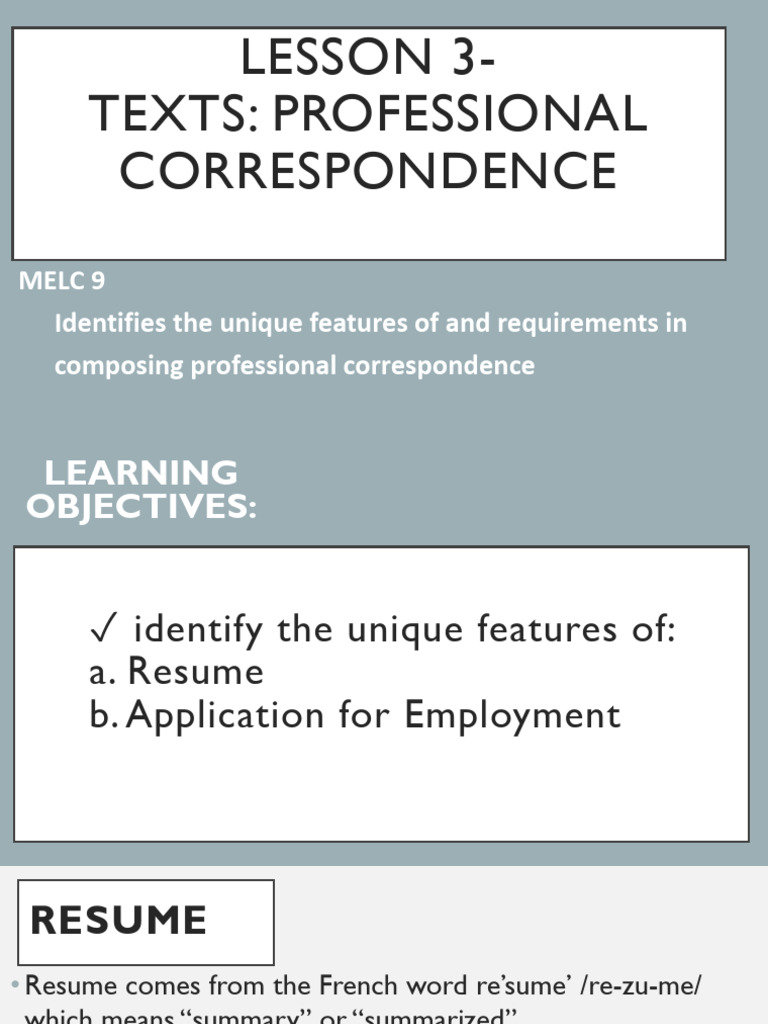 LESSON 3 TEXTS PROFESSIONAL CORRESPONDENCE Final | PDF