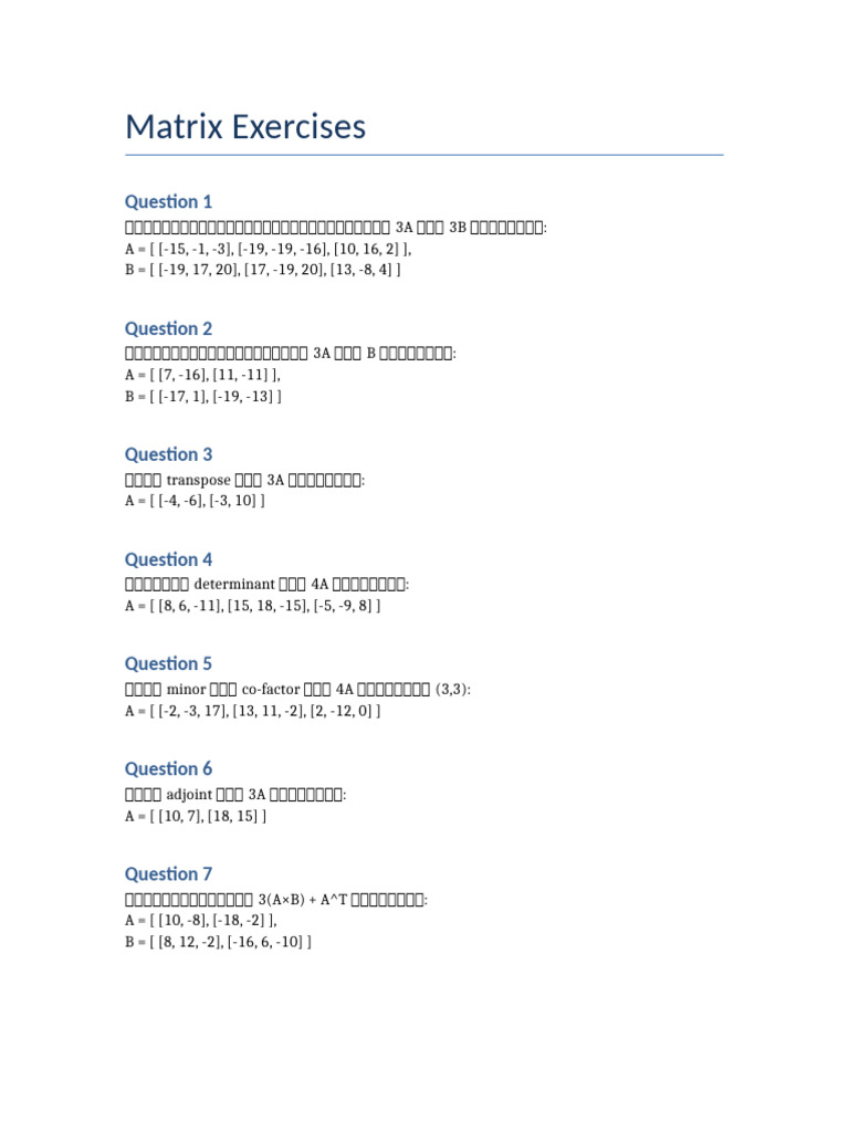 Matrix Exercises | PDF