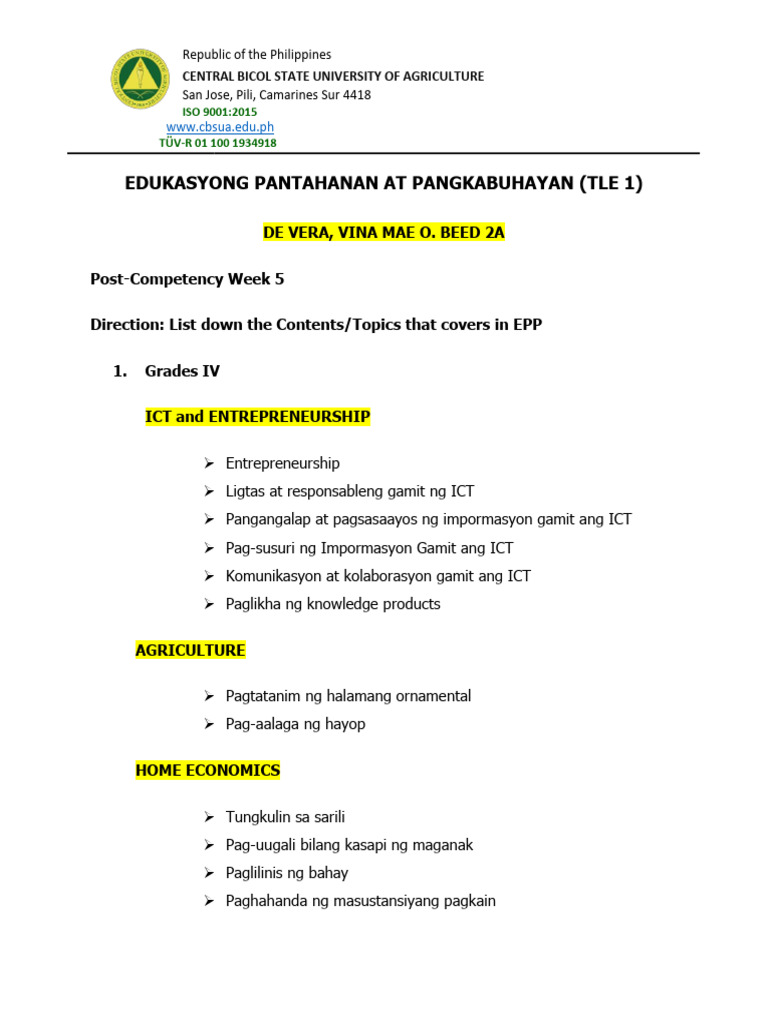 Edukasyong Pantahanan at Pangkabuhayan (Tle 1) | PDF