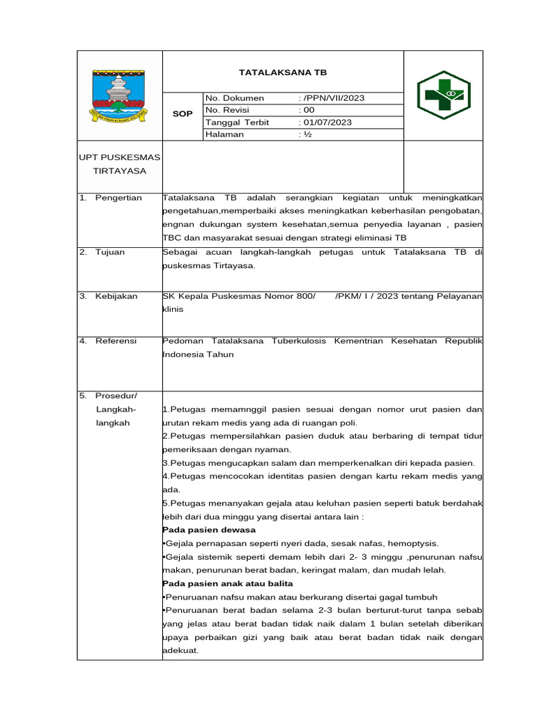 Sop Tatalaksana TB Fix | PDF