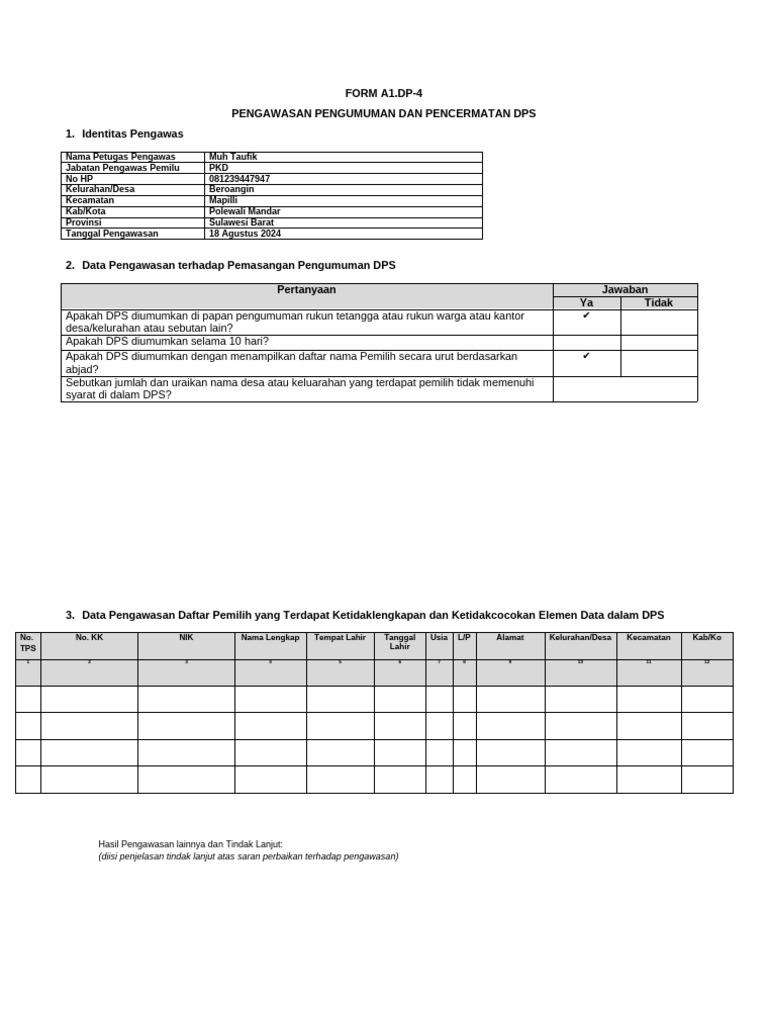 Form A1 DP-4 PKD Beroangin | PDF