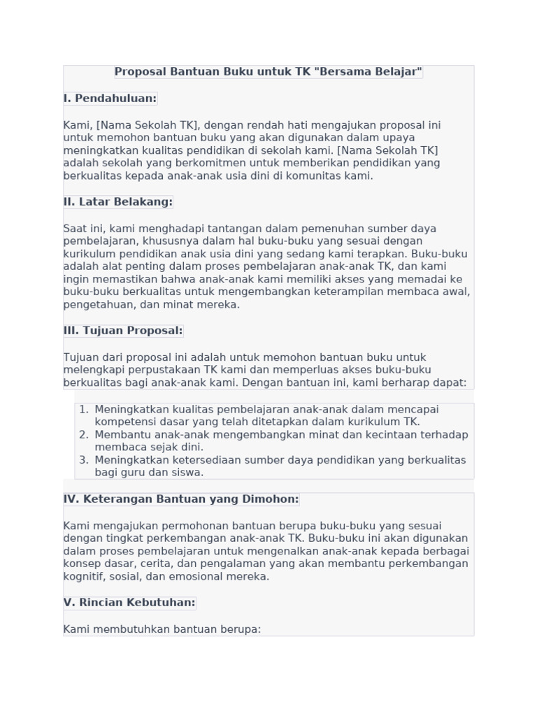 Proposal Bantuan Buku Untuk TK | PDF