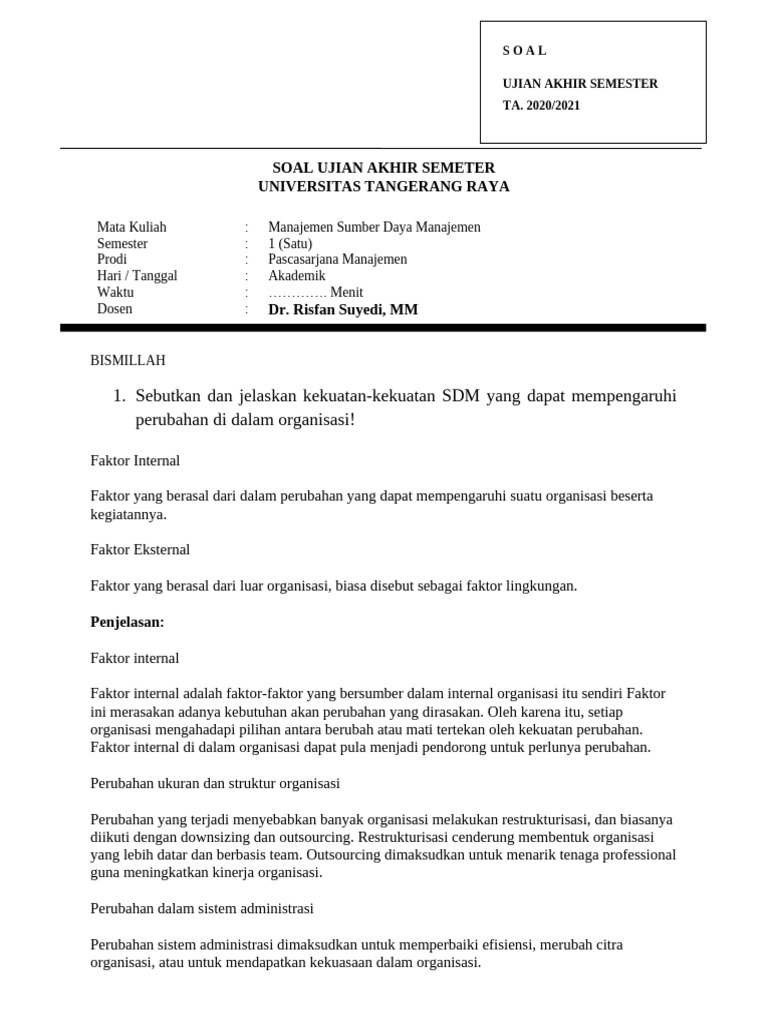 Soal Uas MSDM-1 | PDF