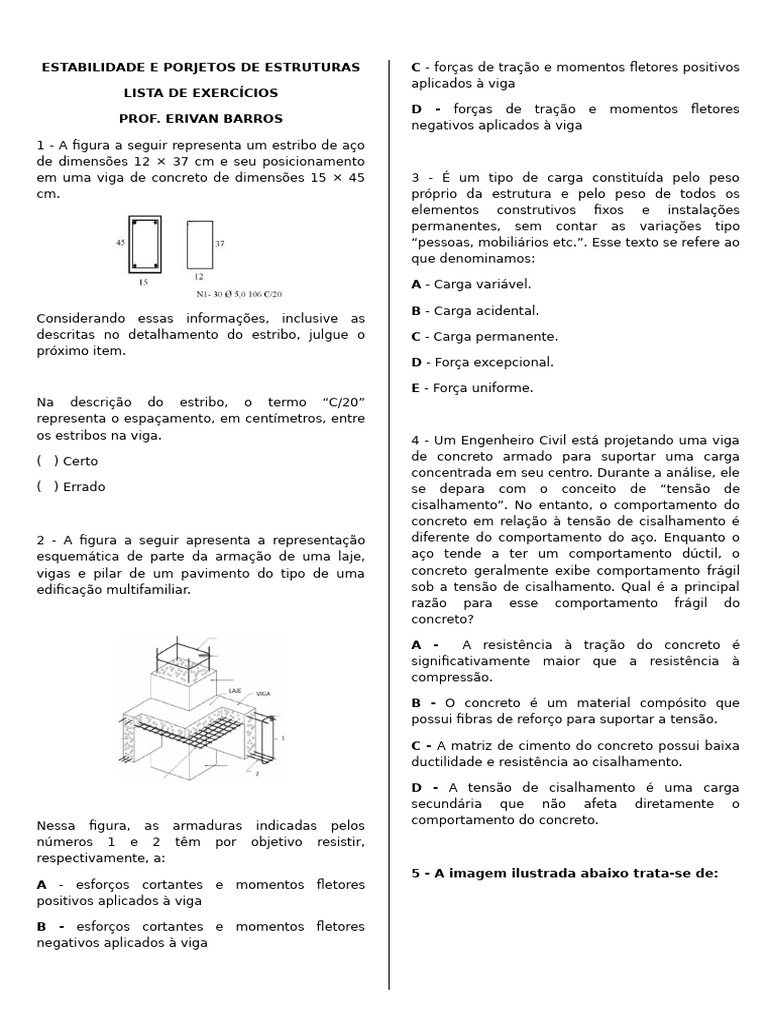 Lista Exercicios Estabilidade Estruturas OK | PDF
