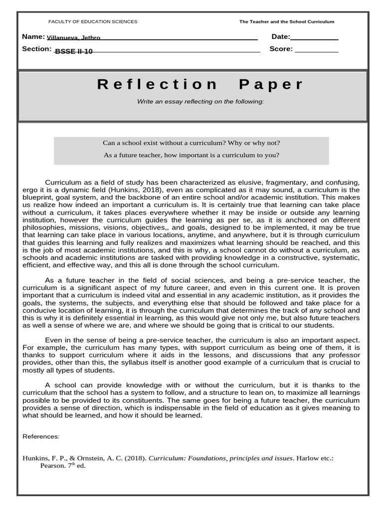 2PROFED06 Worksheet 1 Reflection Paper | PDF