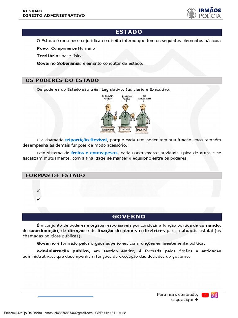 Estado, Governo e Administração Pública Conceitos, Elementos, Poderes e ...
