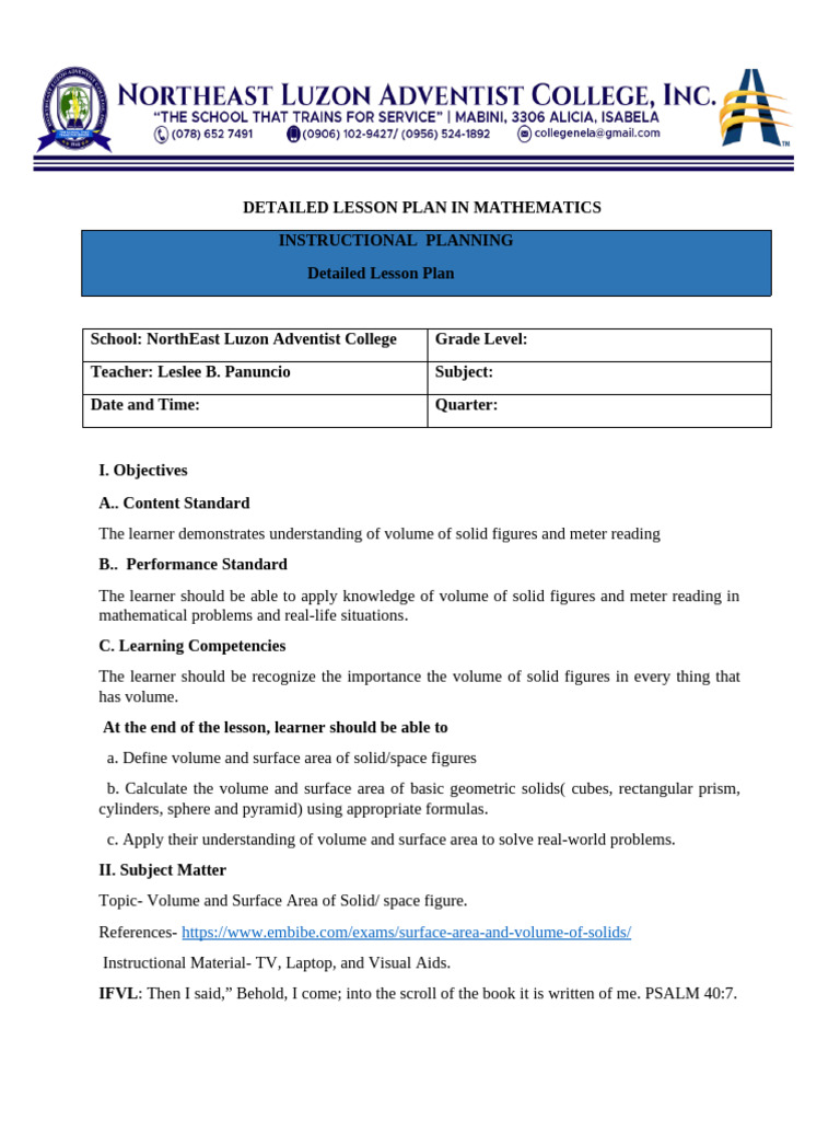 Detailed Lesson Plan in Math Final | PDF