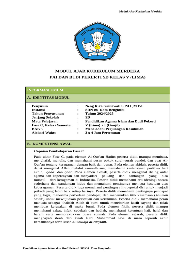 Modul Ajar Kelas 5 Bab 5 Pdf