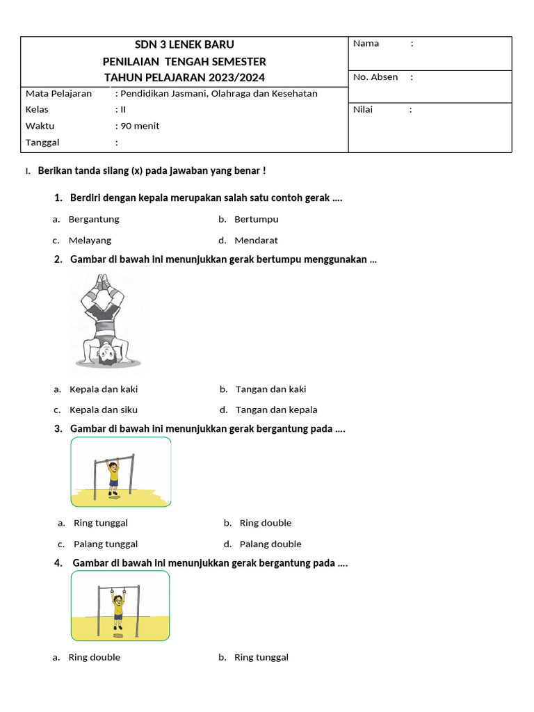 Soal PTS PJOK Kelas 2 Semester 2 | PDF