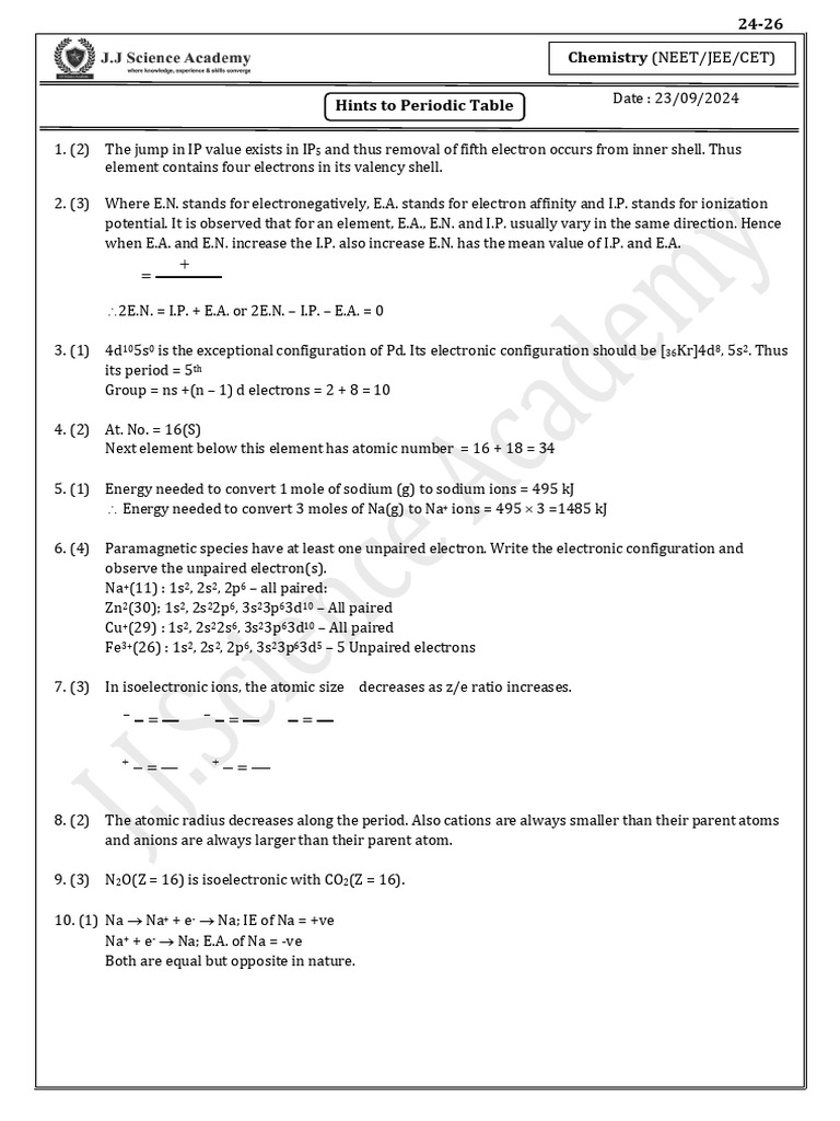 Periodic Table Hints (2) | PDF