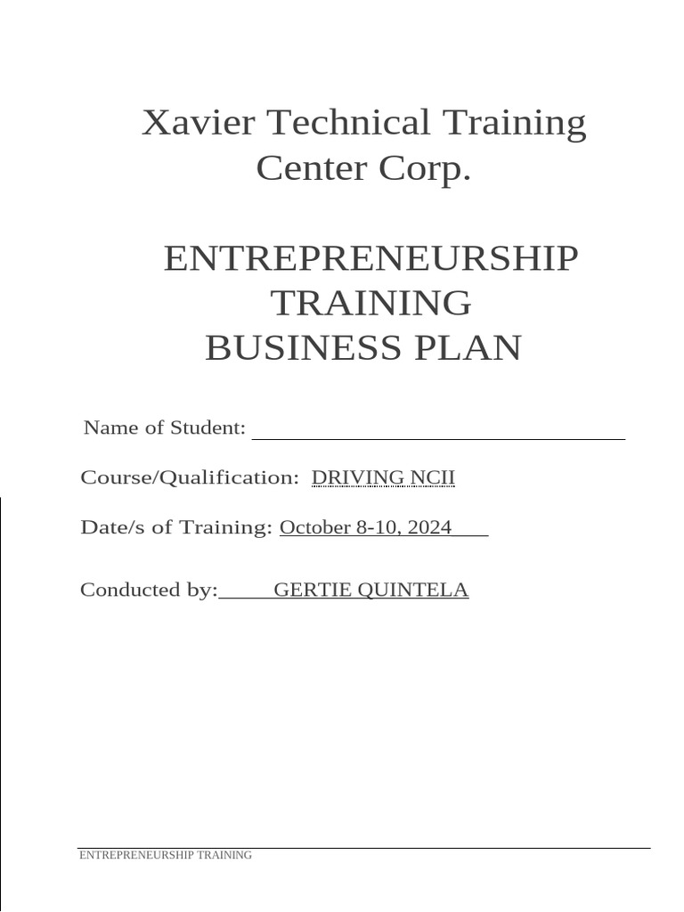 Entrep-Business-Plan Driving1 | PDF | Prices | Career & Growth
