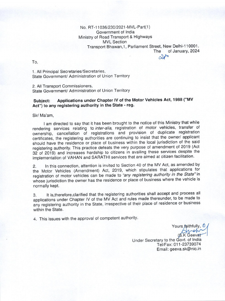 Advisory Dated 29th January, 2023 Reg Applications Under CH IV of MV ...