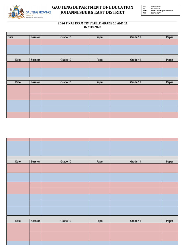 2024 Grade 10 and 11 Final Exam Timetable | PDF