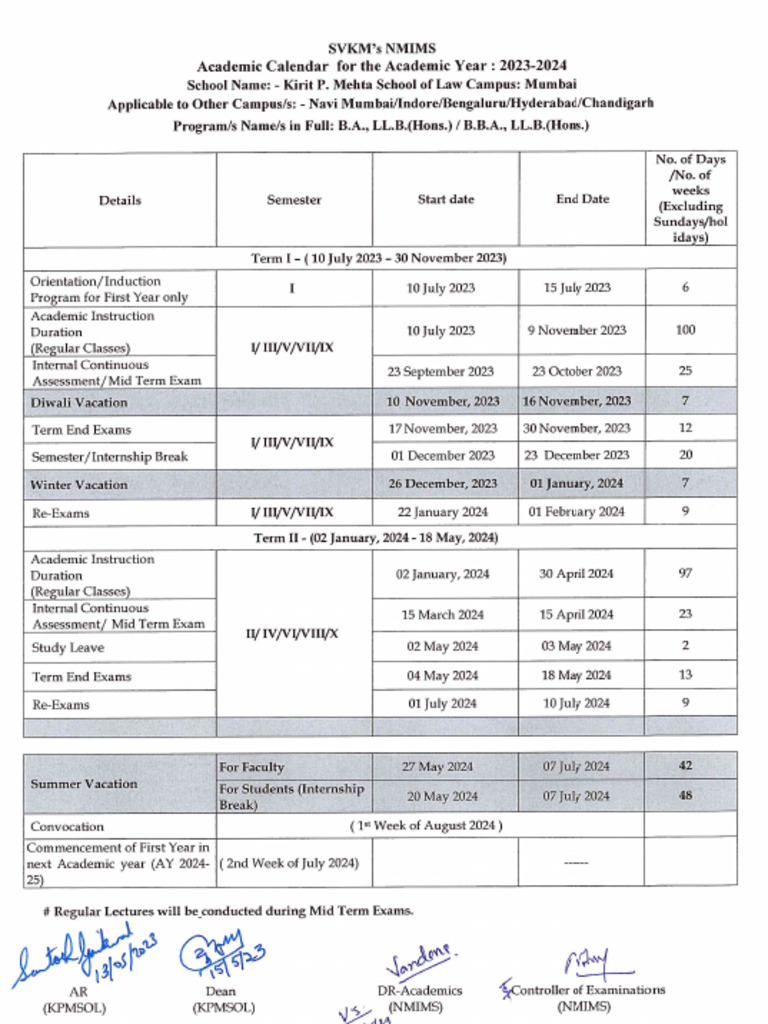 Academic Calendar - 3rd year | PDF