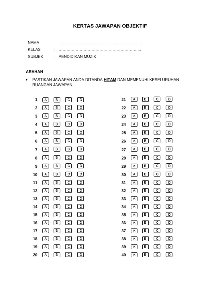 Borang Omr 40 Soalan | PDF