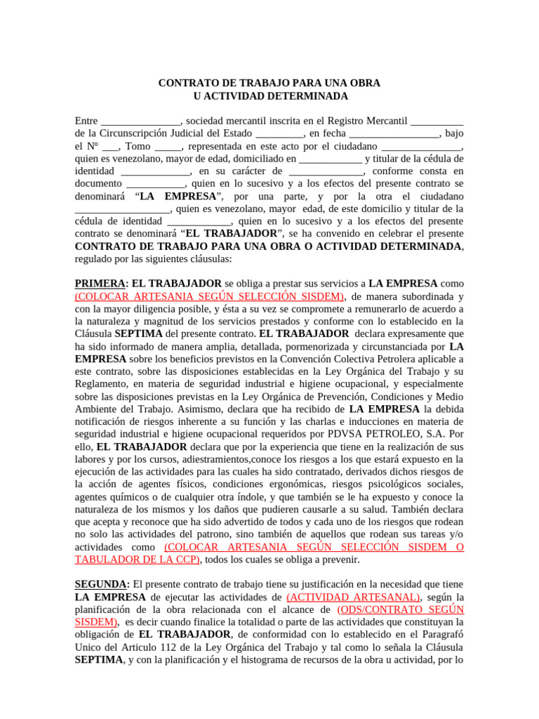 Contrato de Trabajo Por Obra y Actividad Determinada | PDF