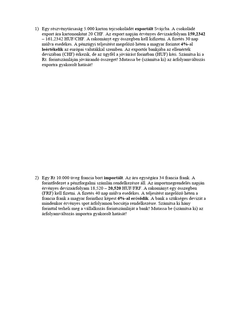 Valuta, deviza feladatok | PDF