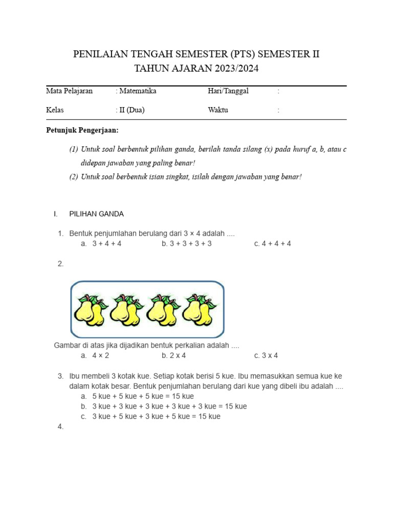 Soal Pts MTK Kls 2 | PDF