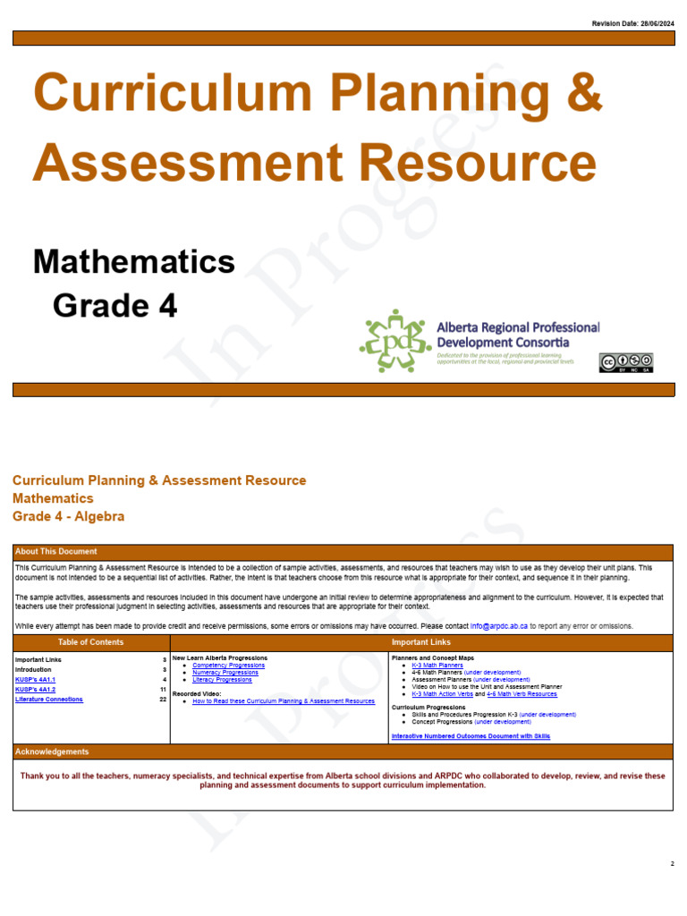 Grade 4 Math Algebra CPAR | PDF