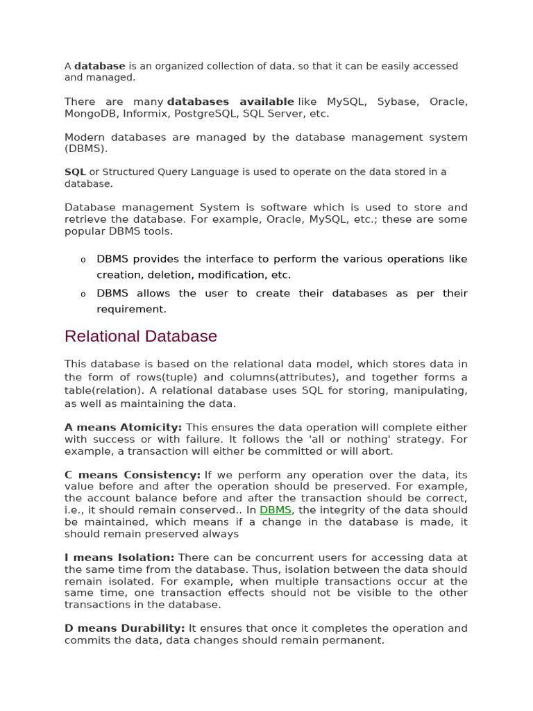 Relational Database: Databases Available | PDF
