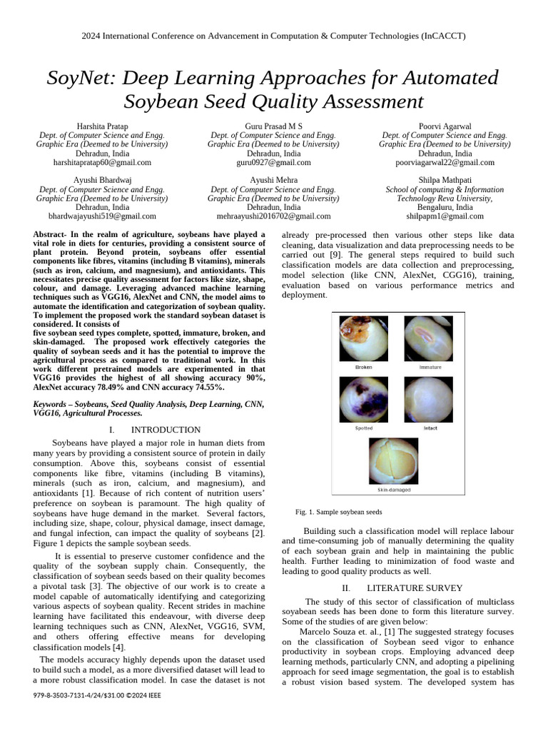Soynet: Deep Learning Approaches For Automated Soybean Seed Quality Assessment | PDF