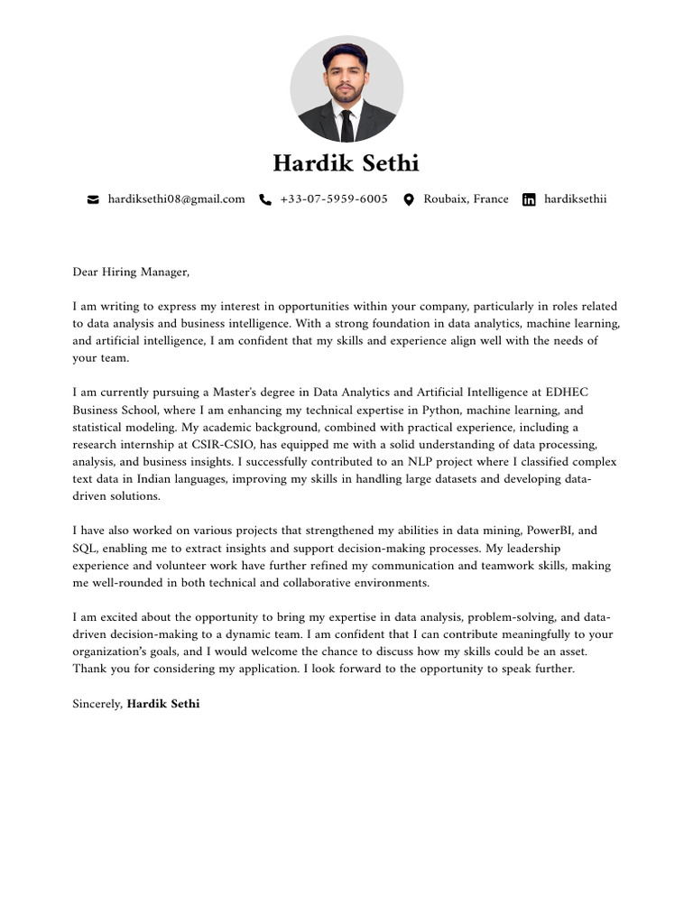 Hardik-Sethi-Cover Letter | PDF