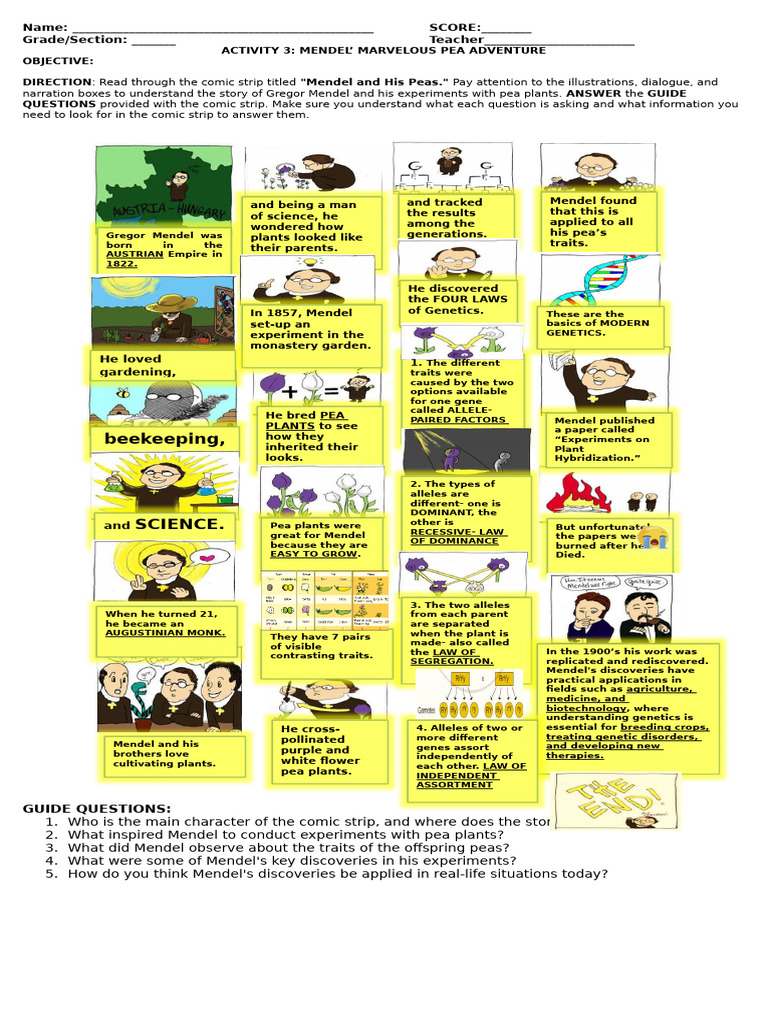 Cuf-Reading - Activity - Mendel-And-His Peas - F | PDF | Biology | Genetics