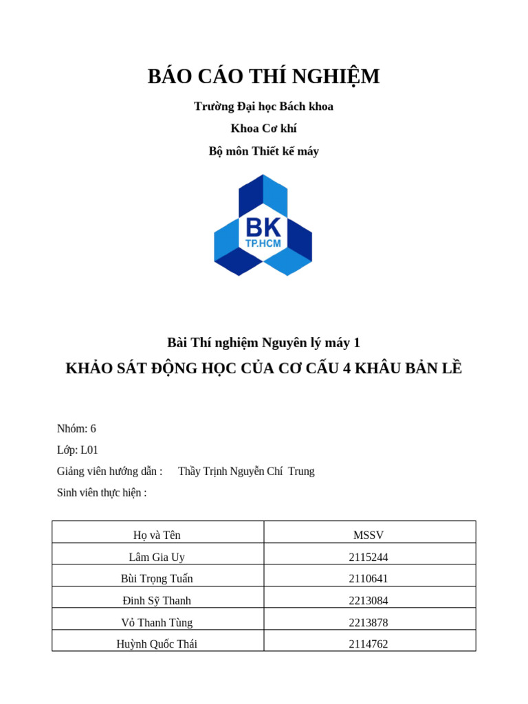 Bai 1 - Khao Sat Dong Hoc Co Cau 4 Khau Ban Le | PDF