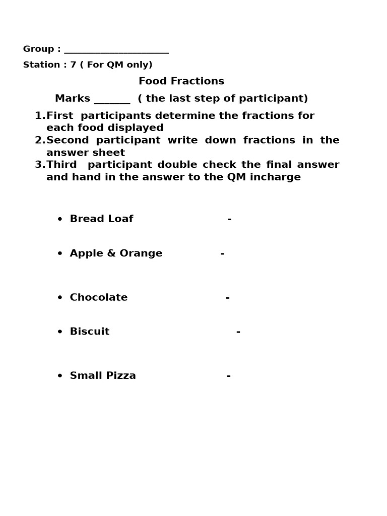 Section 7 Food Fractions | PDF